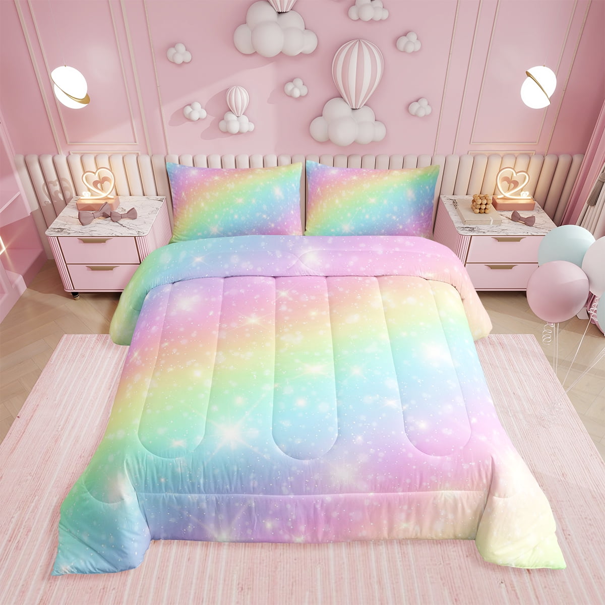 Rainbow Bedding Set Teens Women Tie Dye Pastel Comforter Set King Size ...