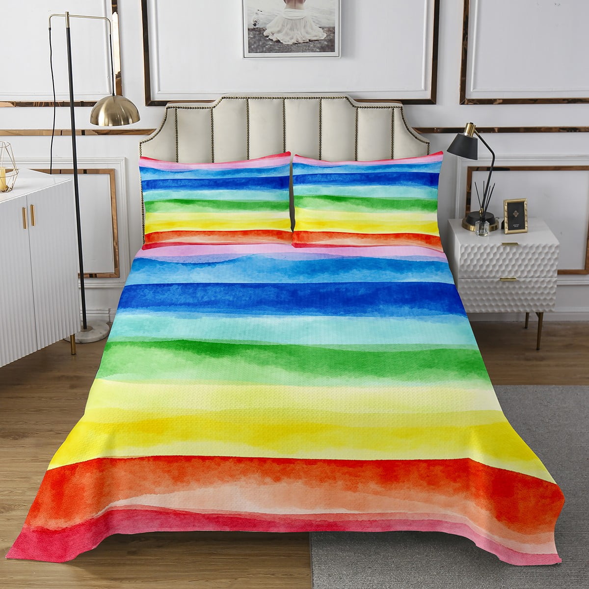 Rainbow Bedspread Set Queen Size,Ombre Tie Dye Quilt Set Teens,Gradient ...
