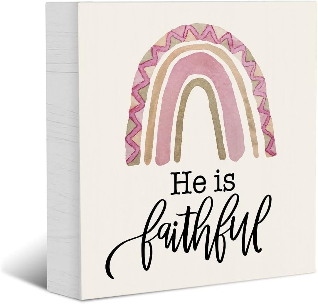 Rainbow Bible Verse Wood Box Sign, He is Faithful Christian Wood Box ...
