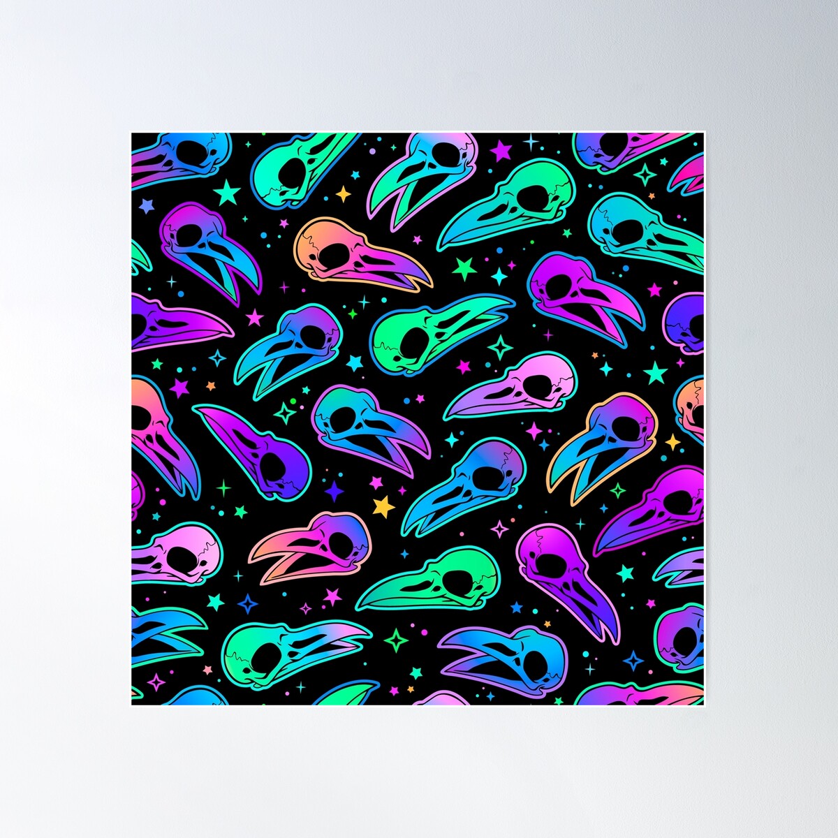 Rainbow Bird Skulls Poster Wall Art, Modern Wall Decor For Living Room ...