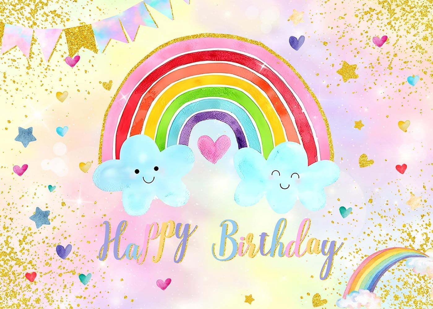 Rainbow Birthday Backdrop Rainbow 1st Birthday Cake Table Banner ...