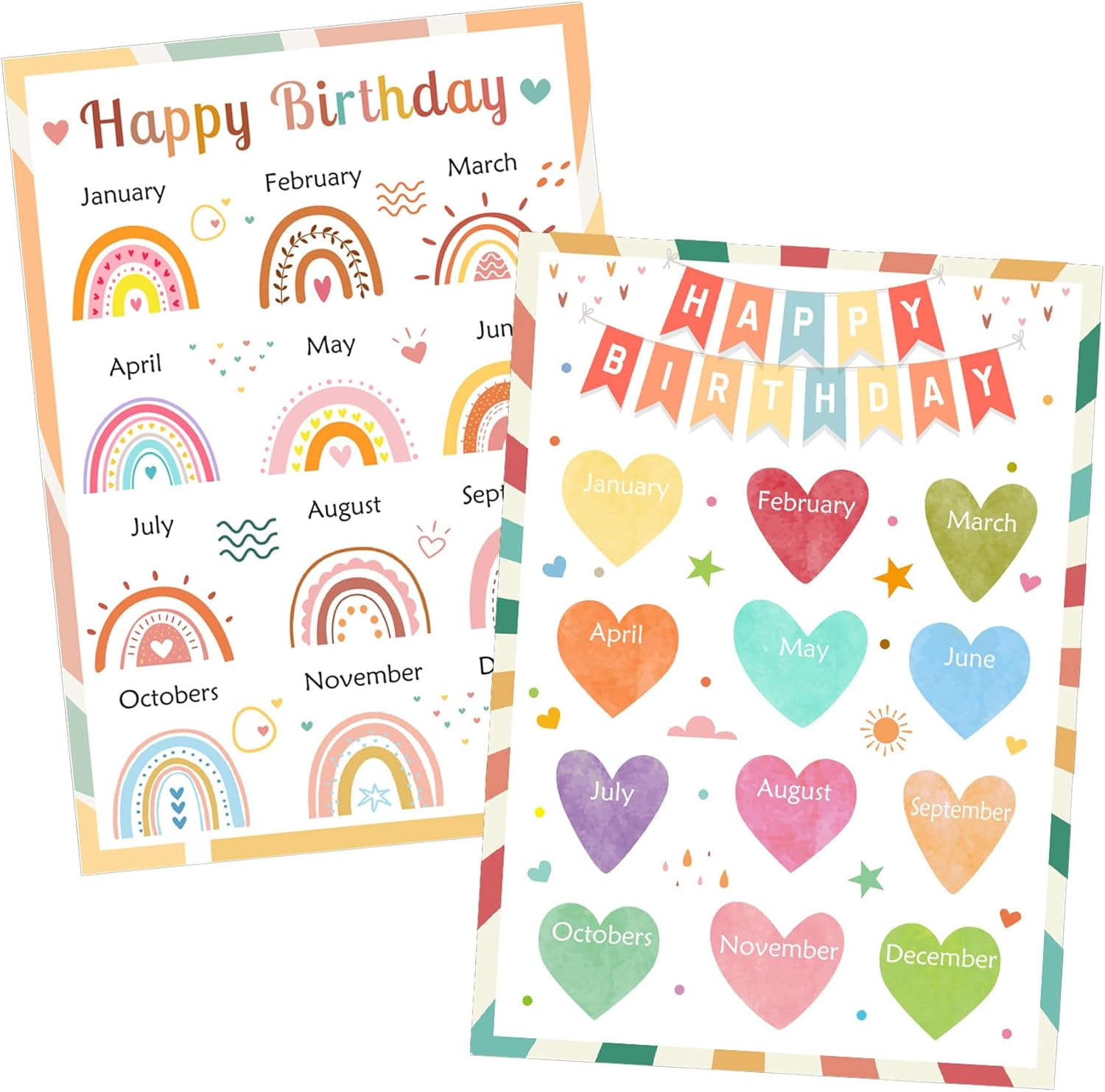 Rainbow Birthday Calendar Poster 2 Pack Classroom Happy Birthday ...