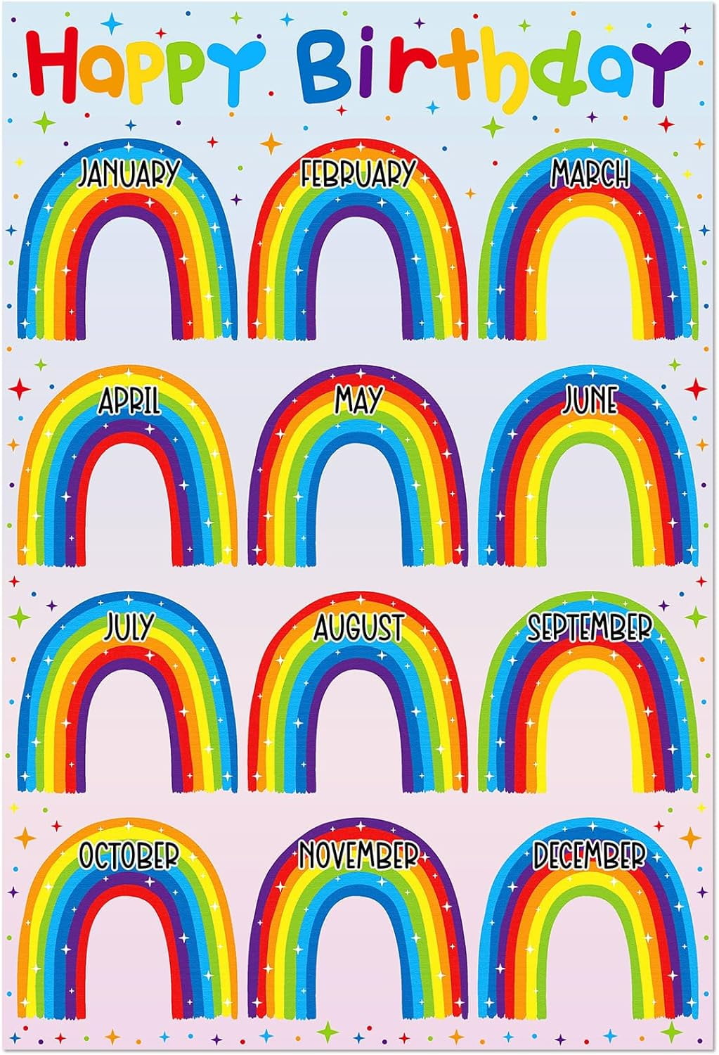 Rainbow Birthday Chart for Classroom Decorations 11.2''x16.5'' Happy ...