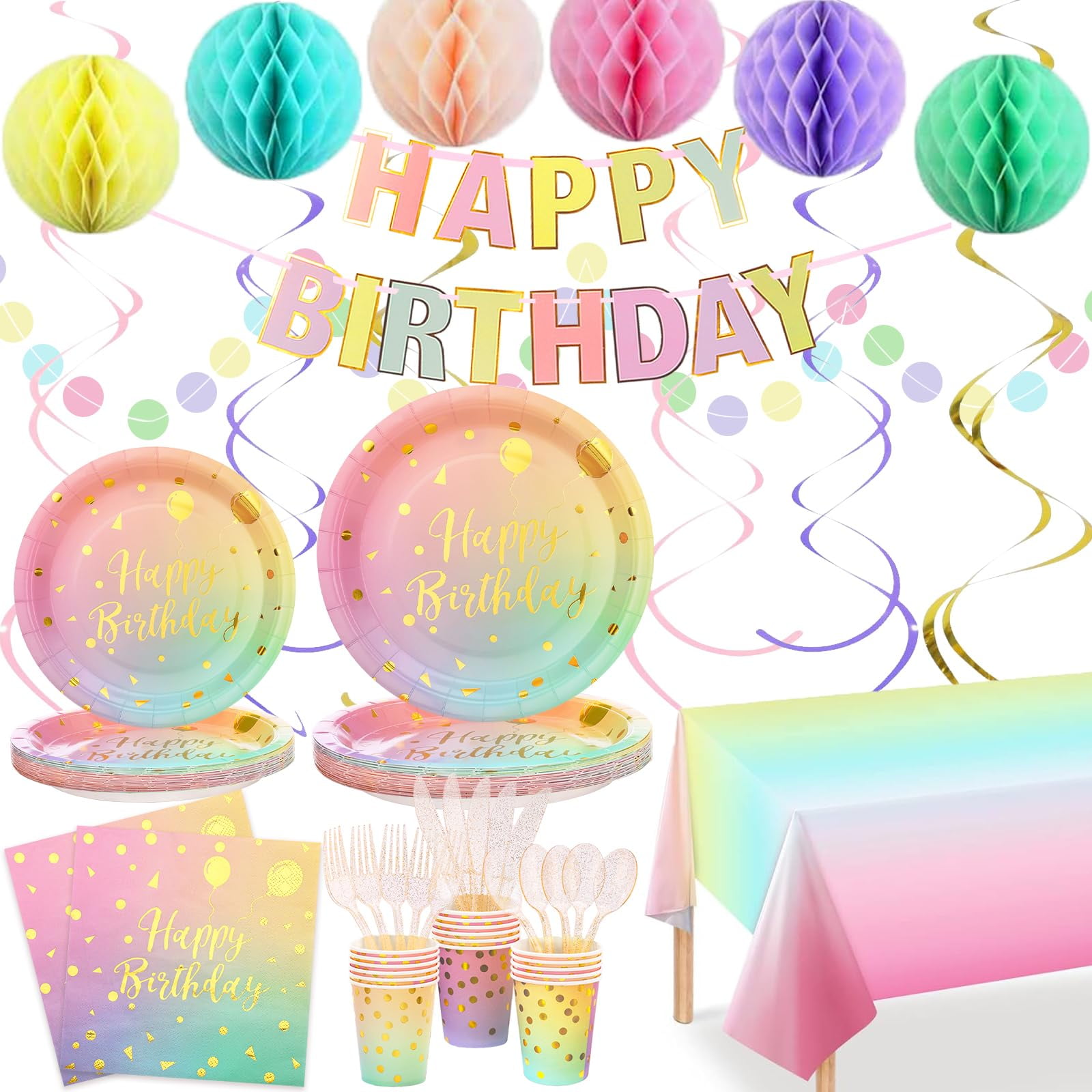 Rainbow Birthday Decorations|Birthday Plates and Napkins Party Supplies ...
