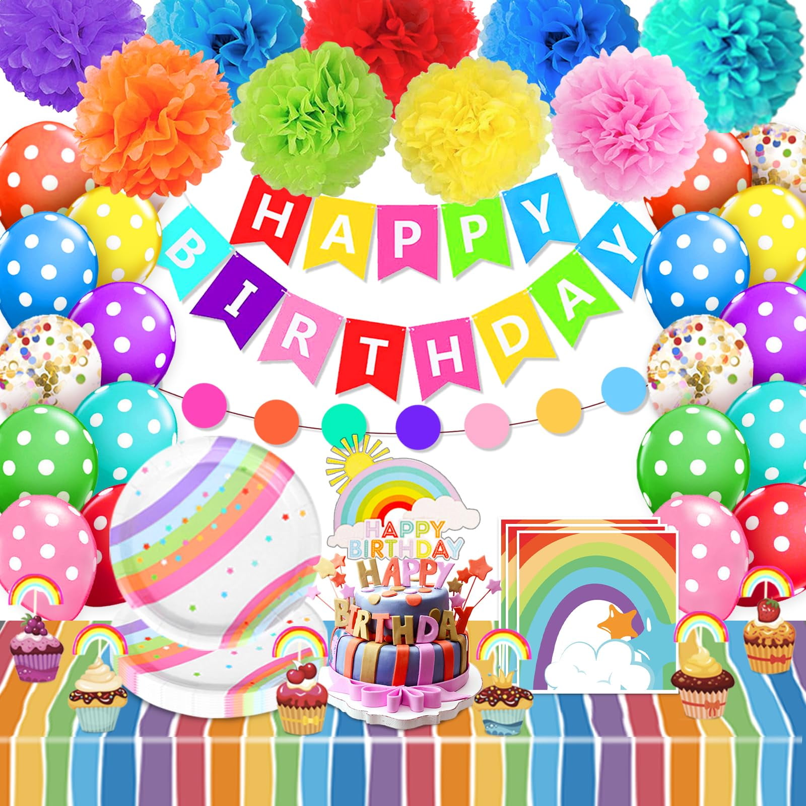 Rainbow Birthday Decorations Serve CM31 20, Rainbow Party Supplies ...