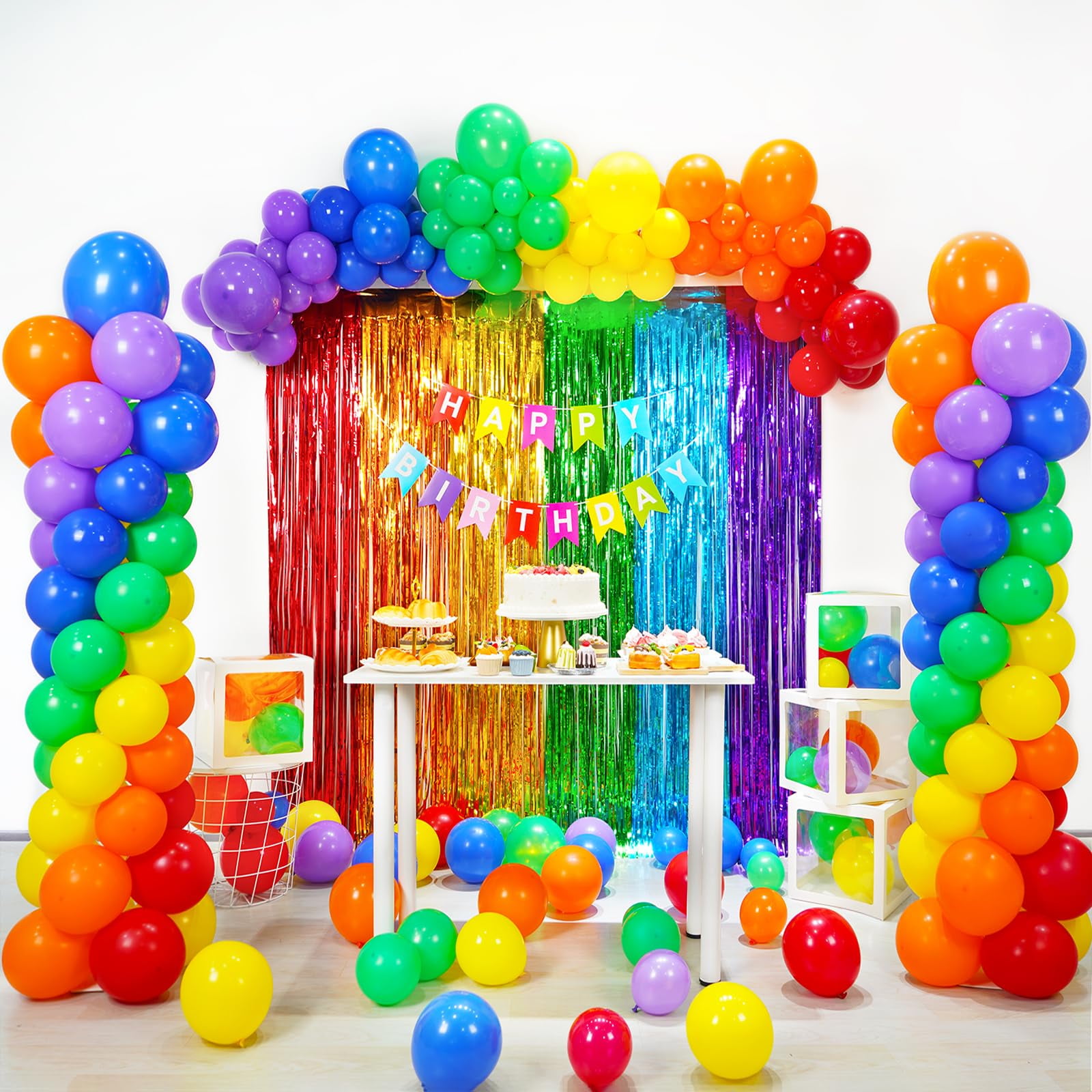 Rainbow Birthday PartyEGSC Decorations Supplies,Colorful Curtains ...