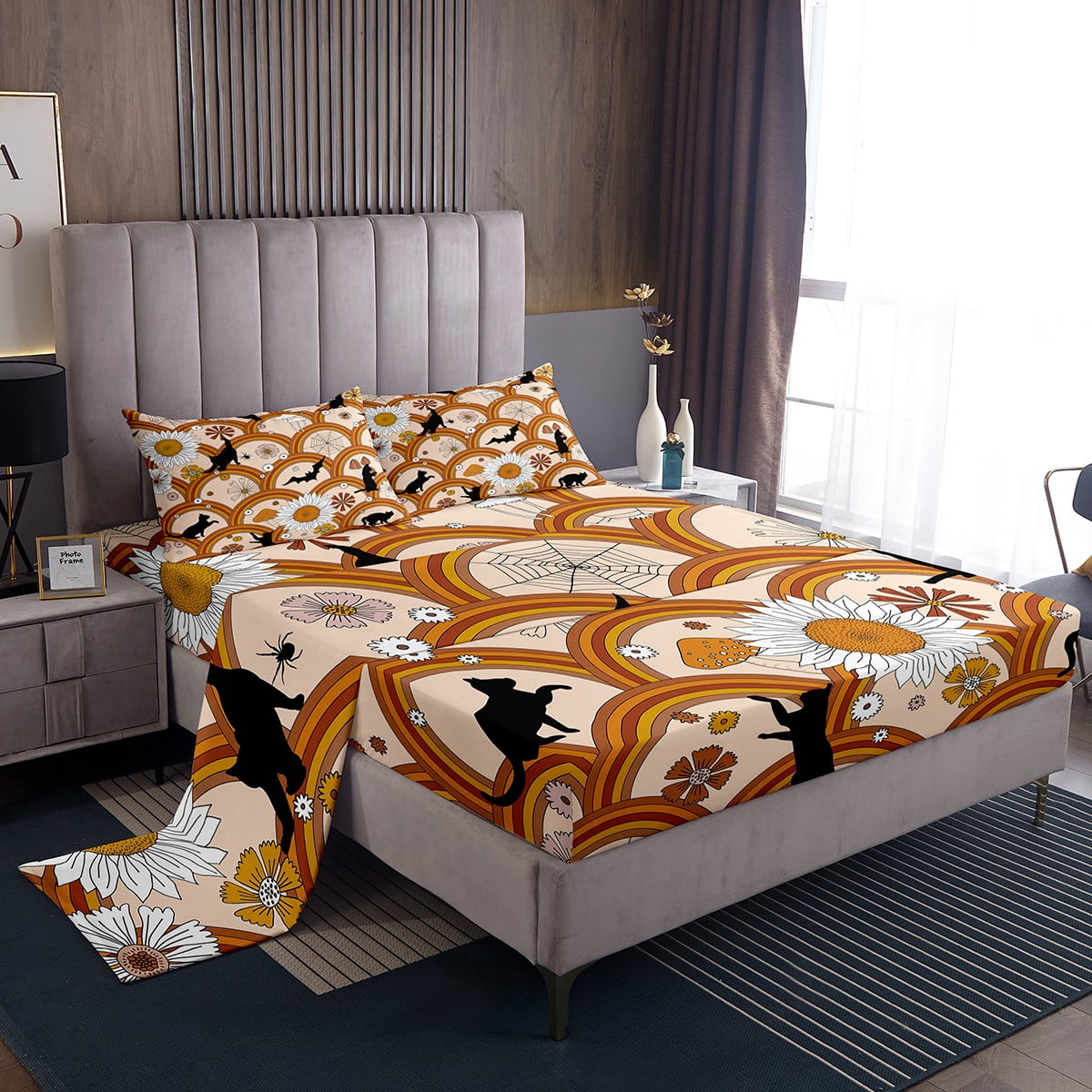 Rainbow Black Cat Sheets Sunflower Print Bed Sheets Set Twin Size, Kids ...