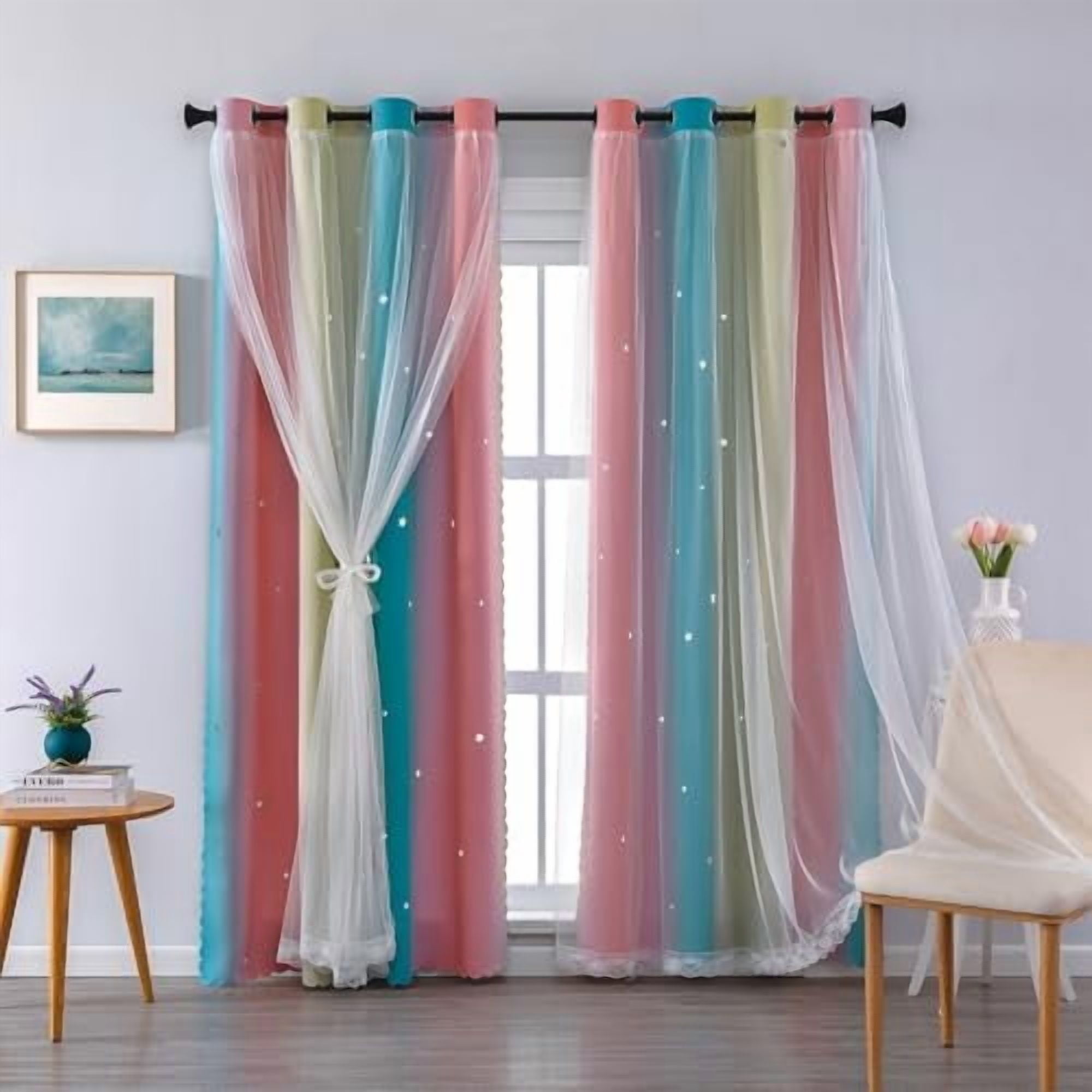 Rainbow Blackout Curtains 96 Inches Long for Girls Bedroom 2 Panels Set ...