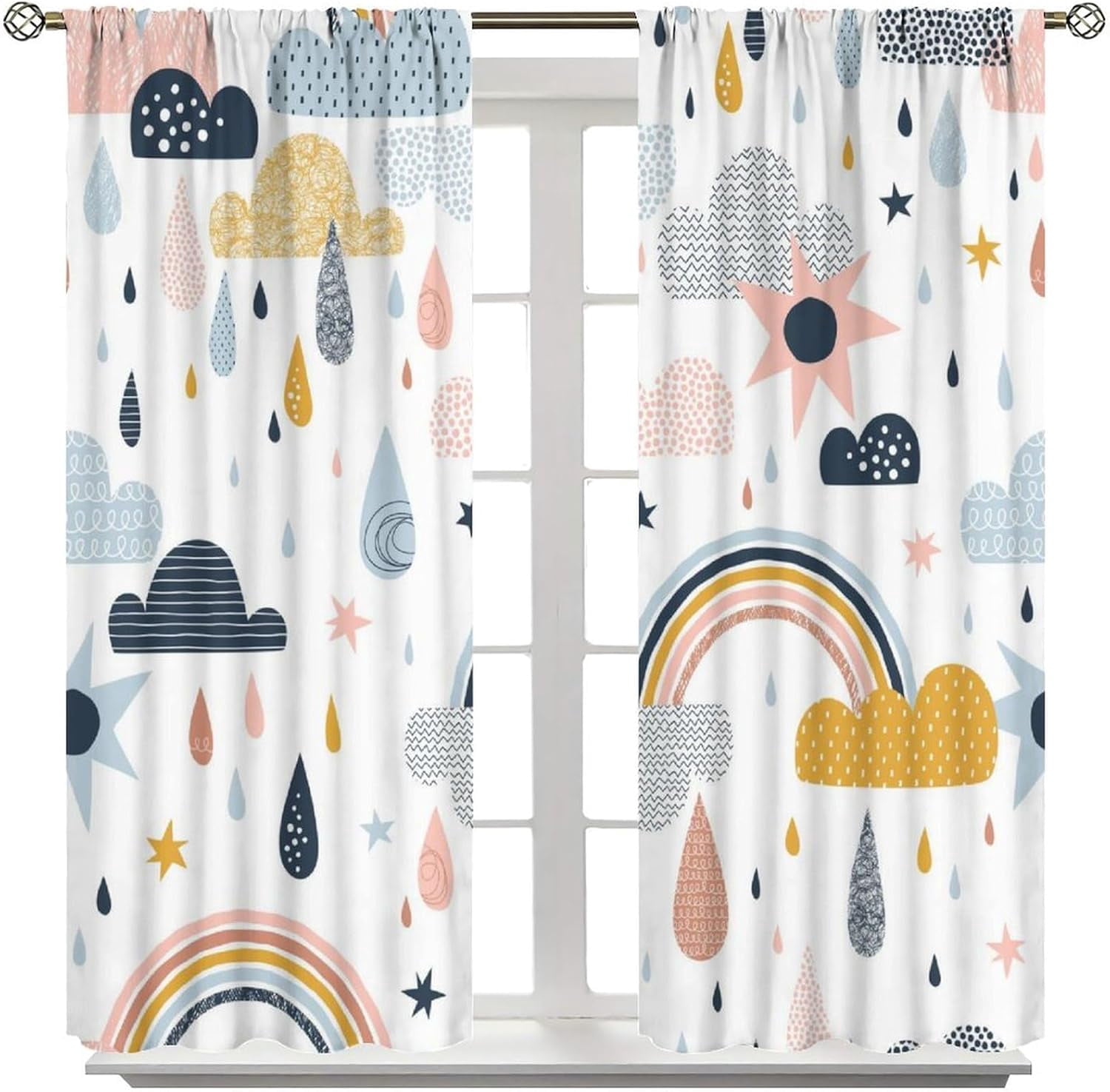 Rainbow Blackout Curtains Children Rainbow Kindergarten Colored Floral ...