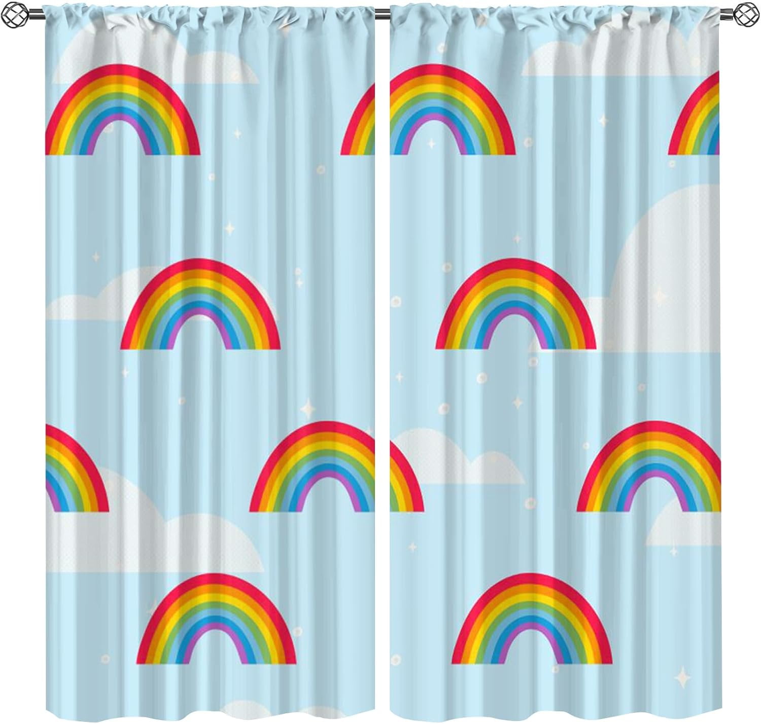 Rainbow Blackout Curtains, Cute Cloud Pattern Rod Pocket Window ...