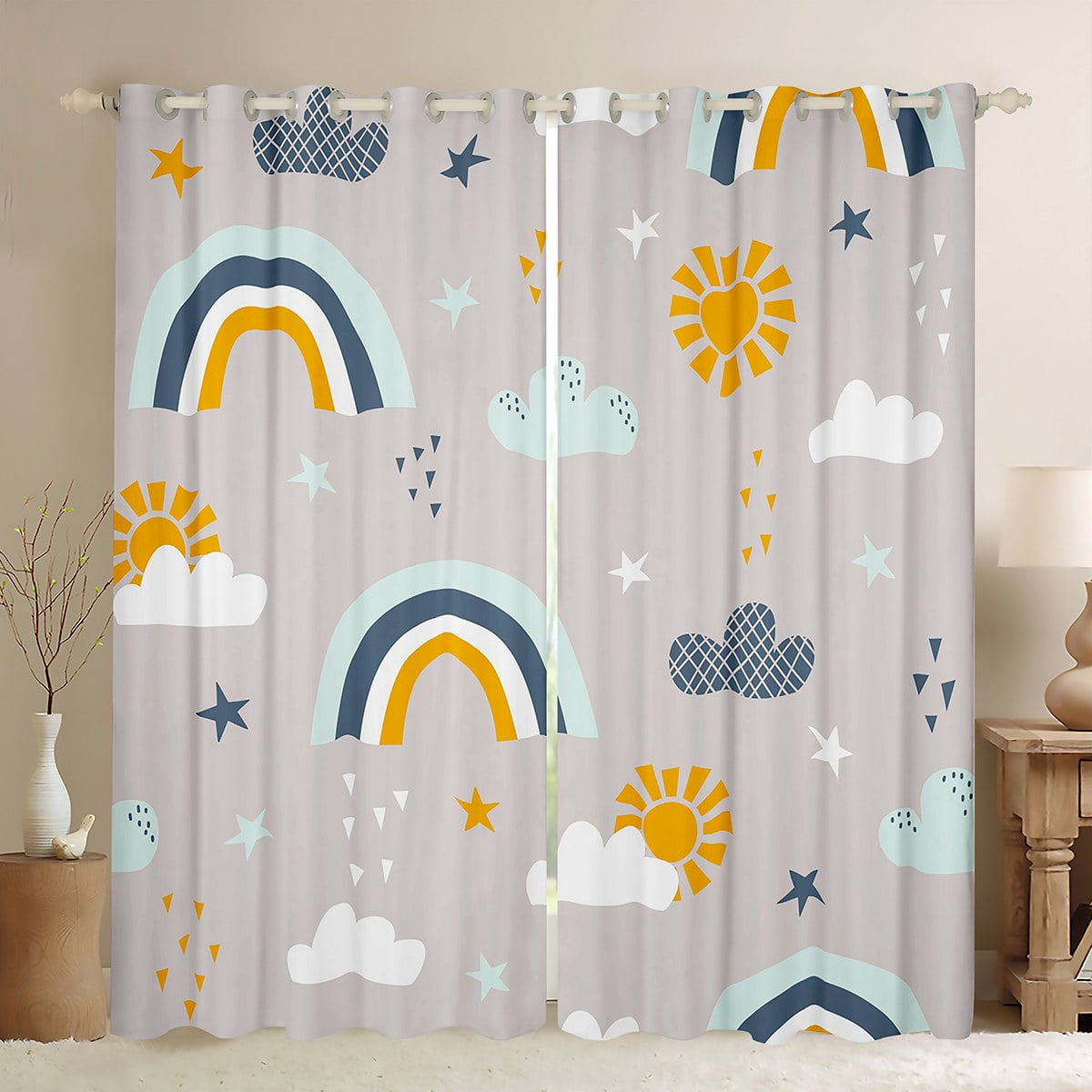 Rainbow 30%-50% Blackout Curtains , Cartoon Sun Cloud Curtains Cartoon ...