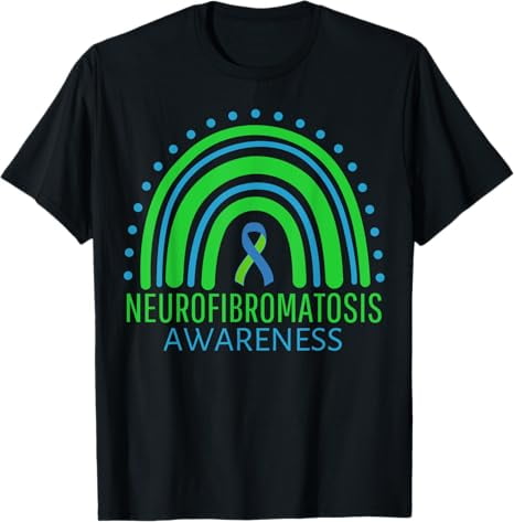 Rainbow Blue And Green Neurofibromatosis Awareness Ribbon T-Shirt ...