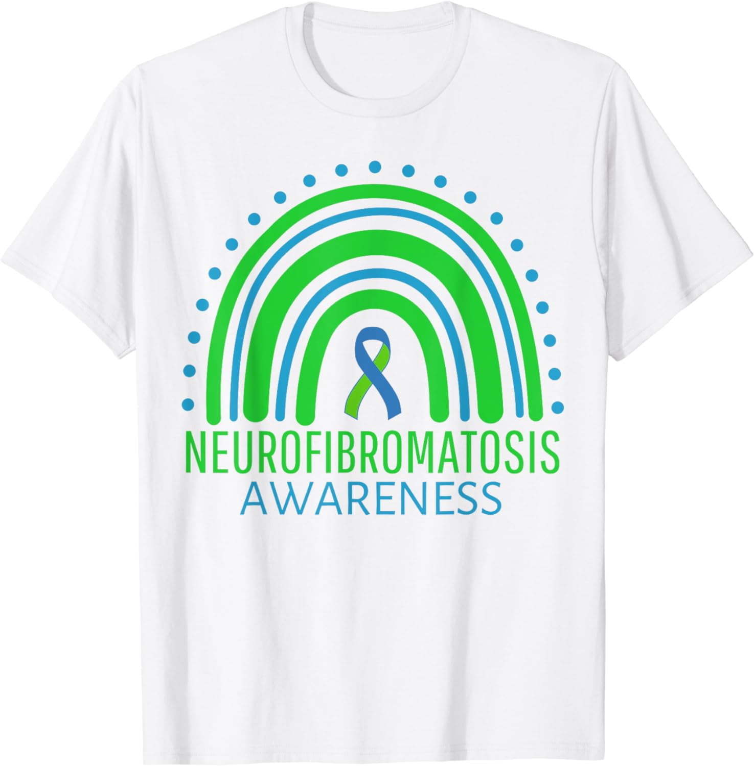 Rainbow Blue And Green Neurofibromatosis Awareness Ribbon T-Shirt ...