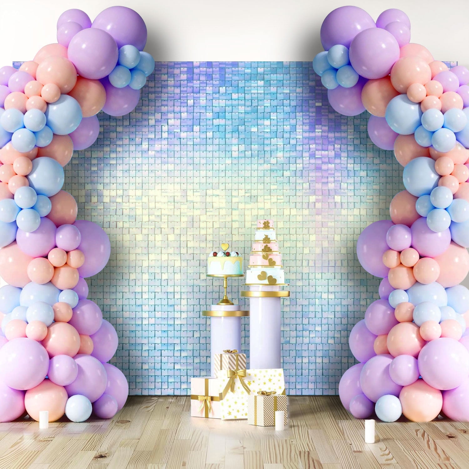 Rainbow Blue Shimmer Wall Backdrop 49PCS Square Sequin Shimmer Backdrop ...