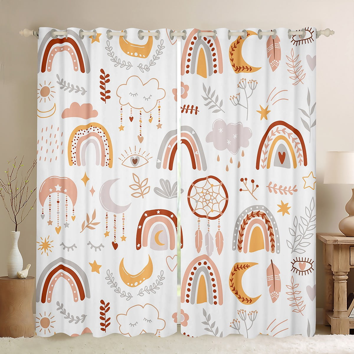 Rainbow Boho Curtains Bohemian Stars Moon Curtains & Drapes, Cute ...