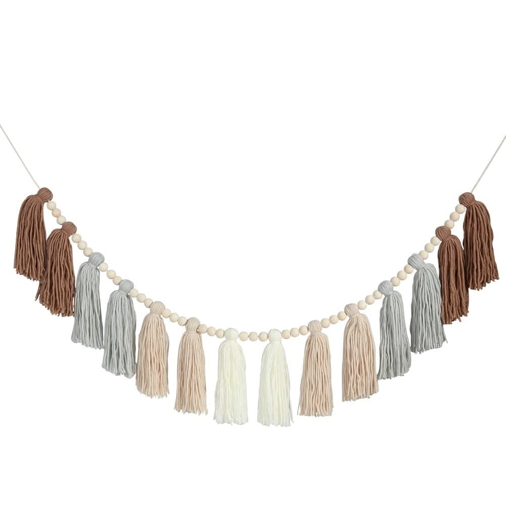 Rainbow Boho Tassel Garland with Wood Beads Colorful Wall Hanging ...