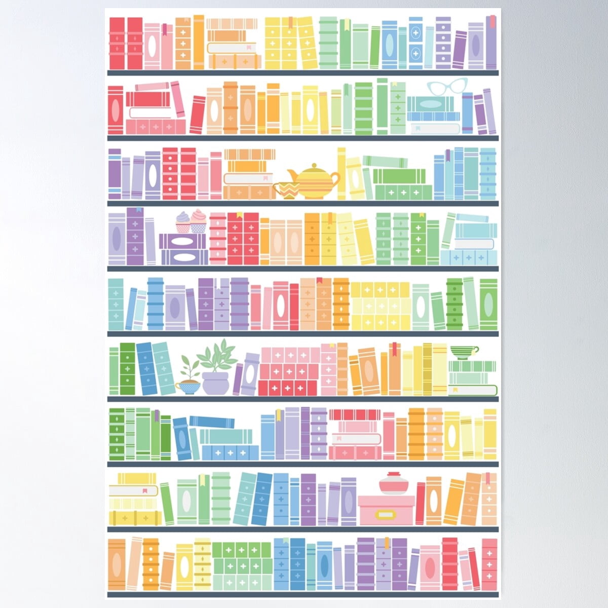 Rainbow Books Shelf Pattern Poster Wall Art, Modern Wall Decor For ...