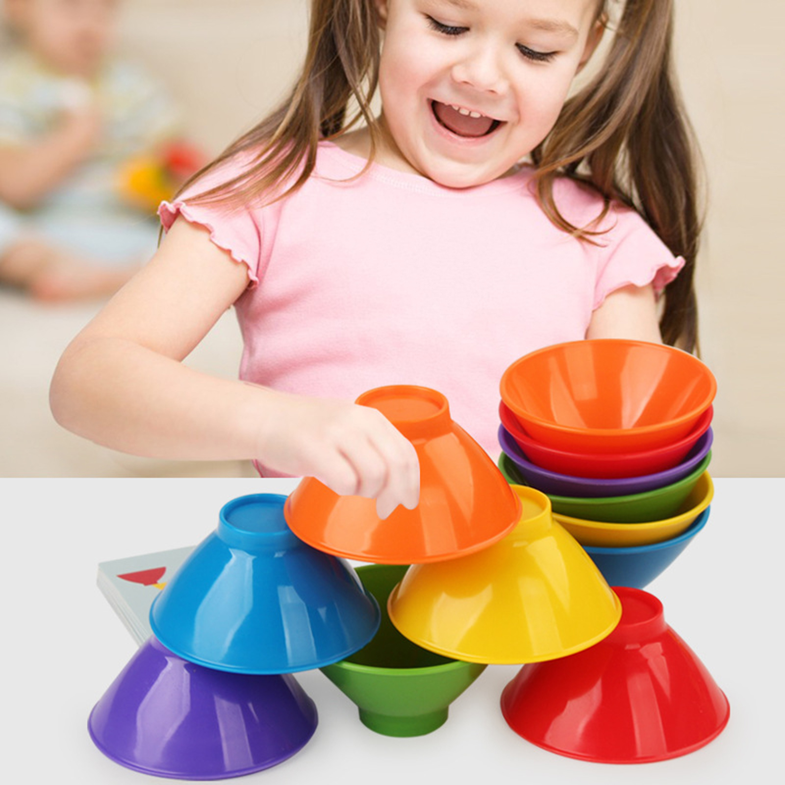 Rainbow Bowl Stacking Game Parent-Child Interactive Educational Focus ...