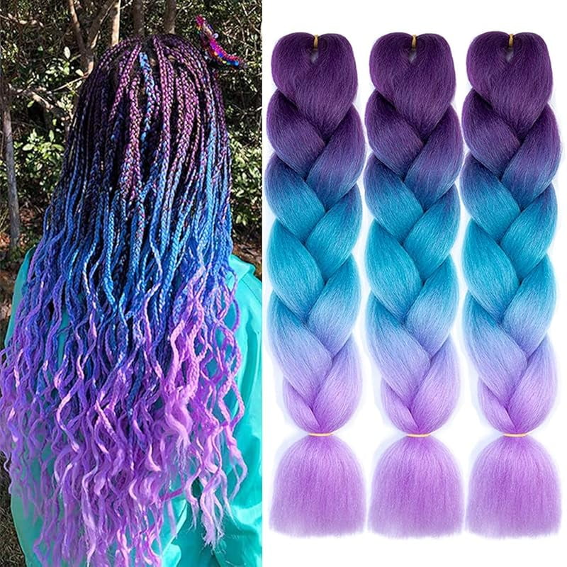 Rainbow Braiding Hair Extension 24 Inch 3 Packs Synthetic Profession Jumbo Braid in Hair ...