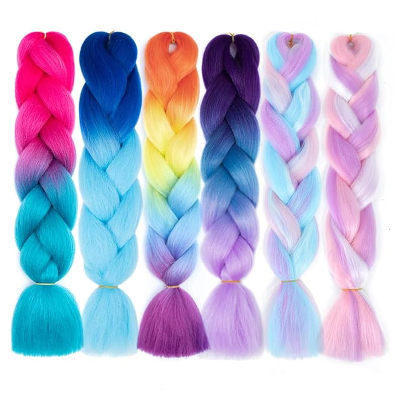 Rainbow Braiding Hair Extension 24 Inch 3 Packs Synthetic Profession Jumbo Braid in Hair ...