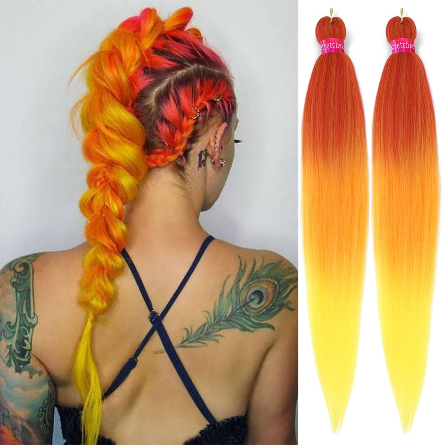 Rainbow Braiding Hair Pre Stretched 2 Packs Box Braids Hair Extensions 26 Inches Synthetic Pre ...