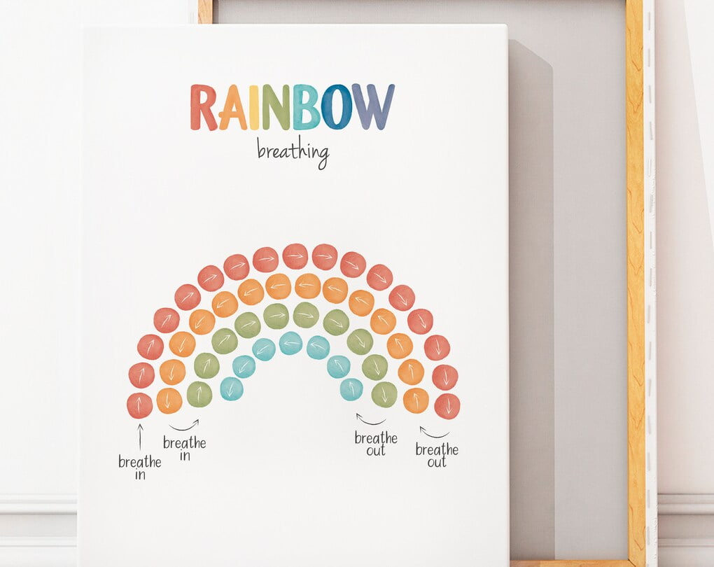 Rainbow Breathing Poster, Mindfulness Breathing, Counseling Office ...