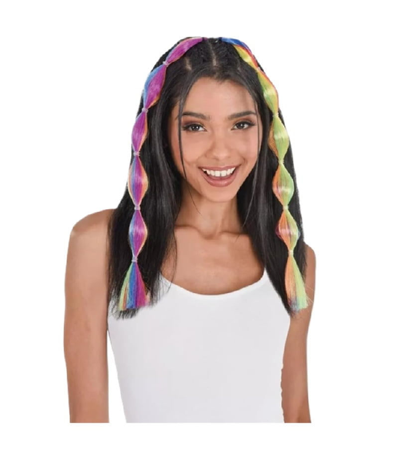 Rainbow Bubble Braid Hair Extensions - Pride - 90's - Costume Accessory ...