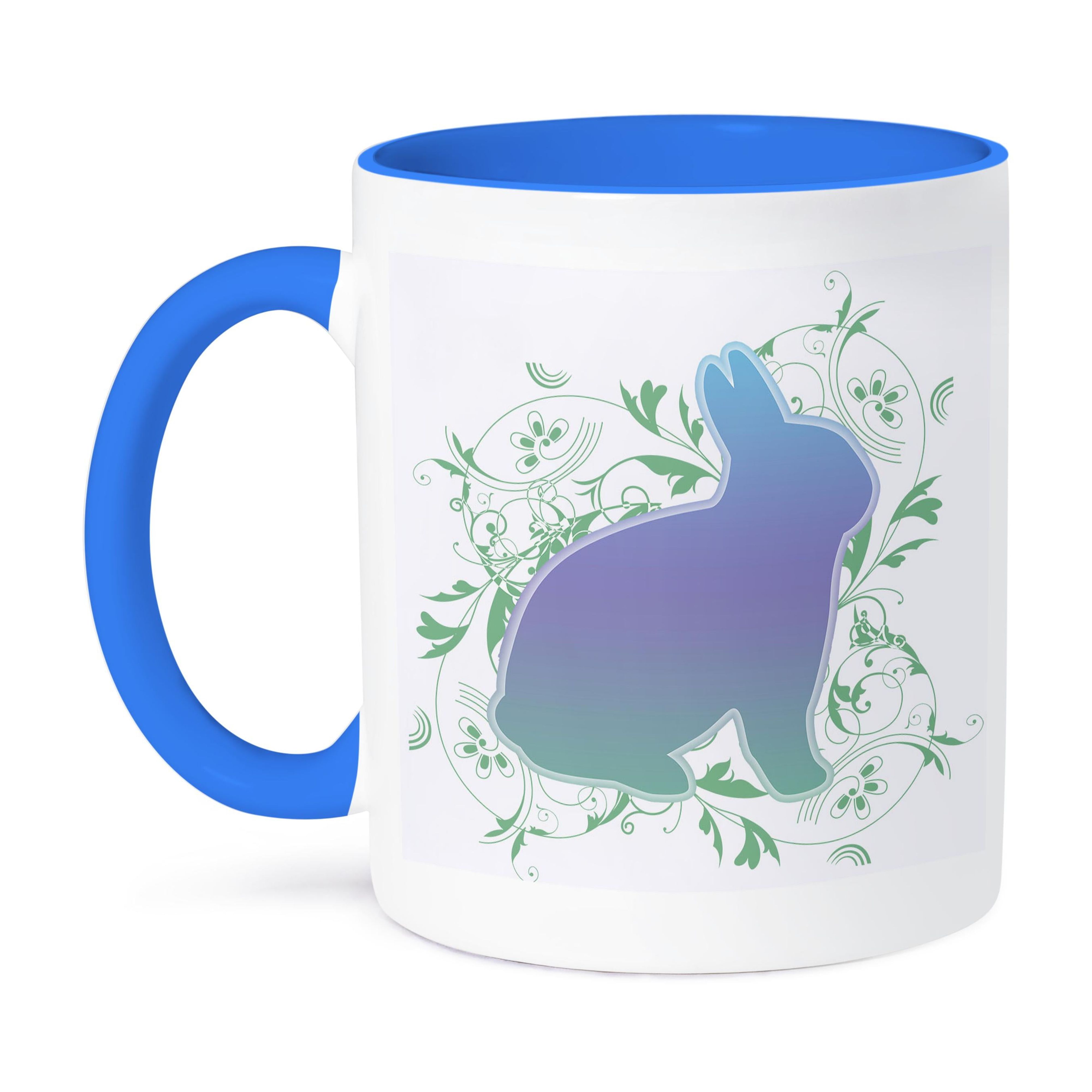 Rainbow Bunny With Floral Swirls On A White Background, 15oz Two-Tone ...
