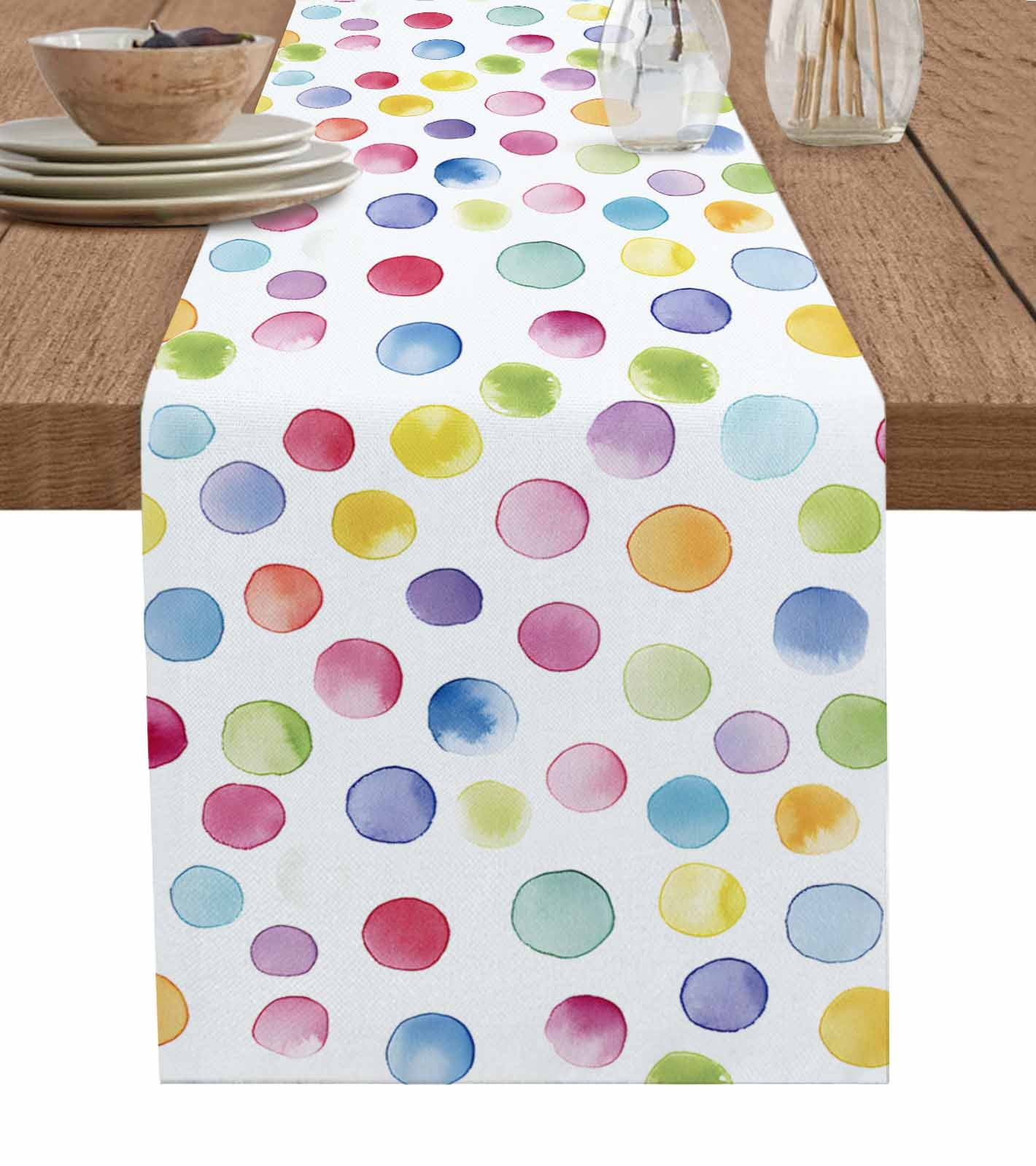 Rainbow Burlap Cotton Table Runner 13x48 Inches Long, Colorful Boho ...