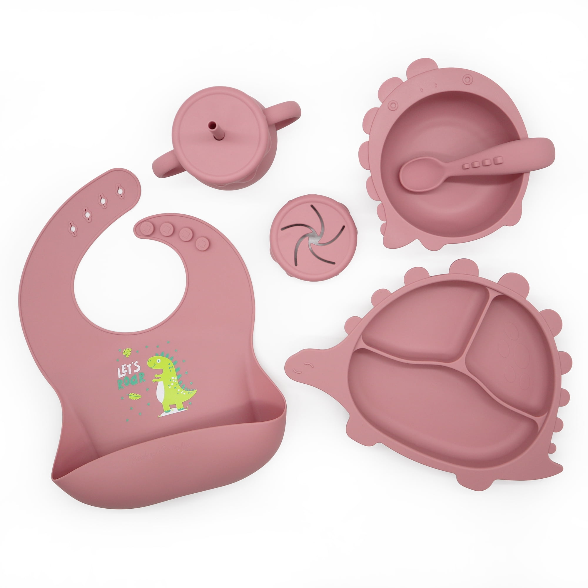 Rainbow & Butterflies |8 Piece| DINO Silicone Baby Feeding Set – |Bib ...