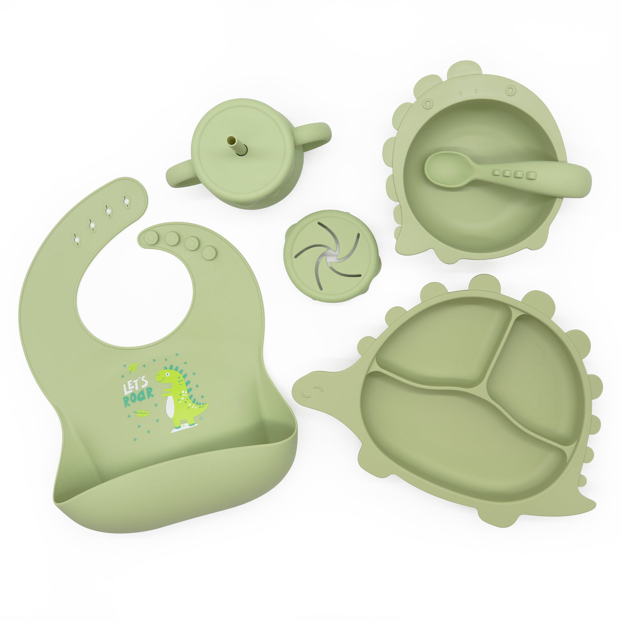 Rainbow & Butterflies 8 Piece DINO Silicone Baby Feeding Set, Bib ...