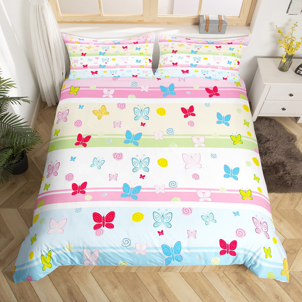 Rainbow Butterfly Bedding Set Watercolor Flying Butterflies Comforter ...