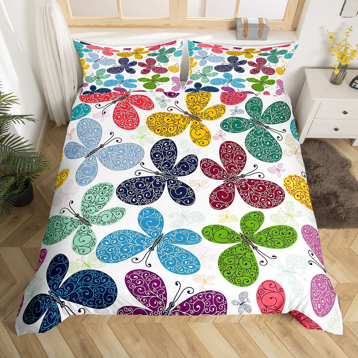 Rainbow Butterfly Comforter Cover Colorful Butterflies Duvet Cover for ...