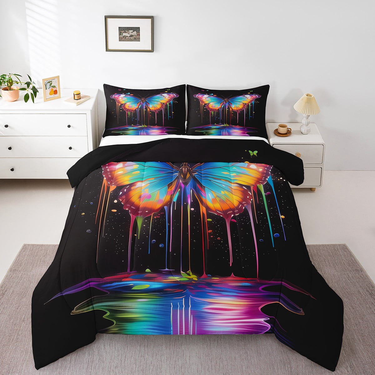 Rainbow Butterfly Comforter Set 3 Pcs for Boys Girls Colorful Butterfly ...