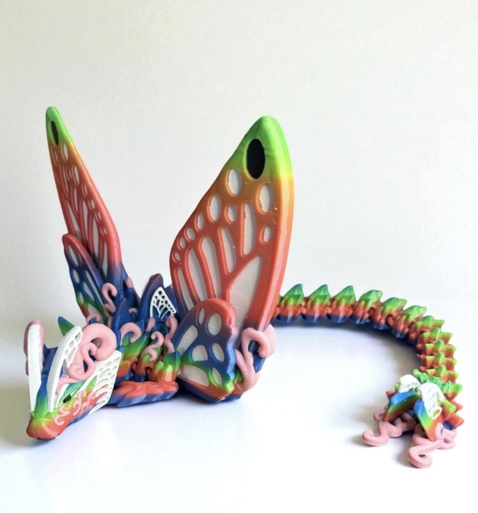 Rainbow Butterfly Dragon Figurine – 3D Printed PLA Collectible (21 inch ...