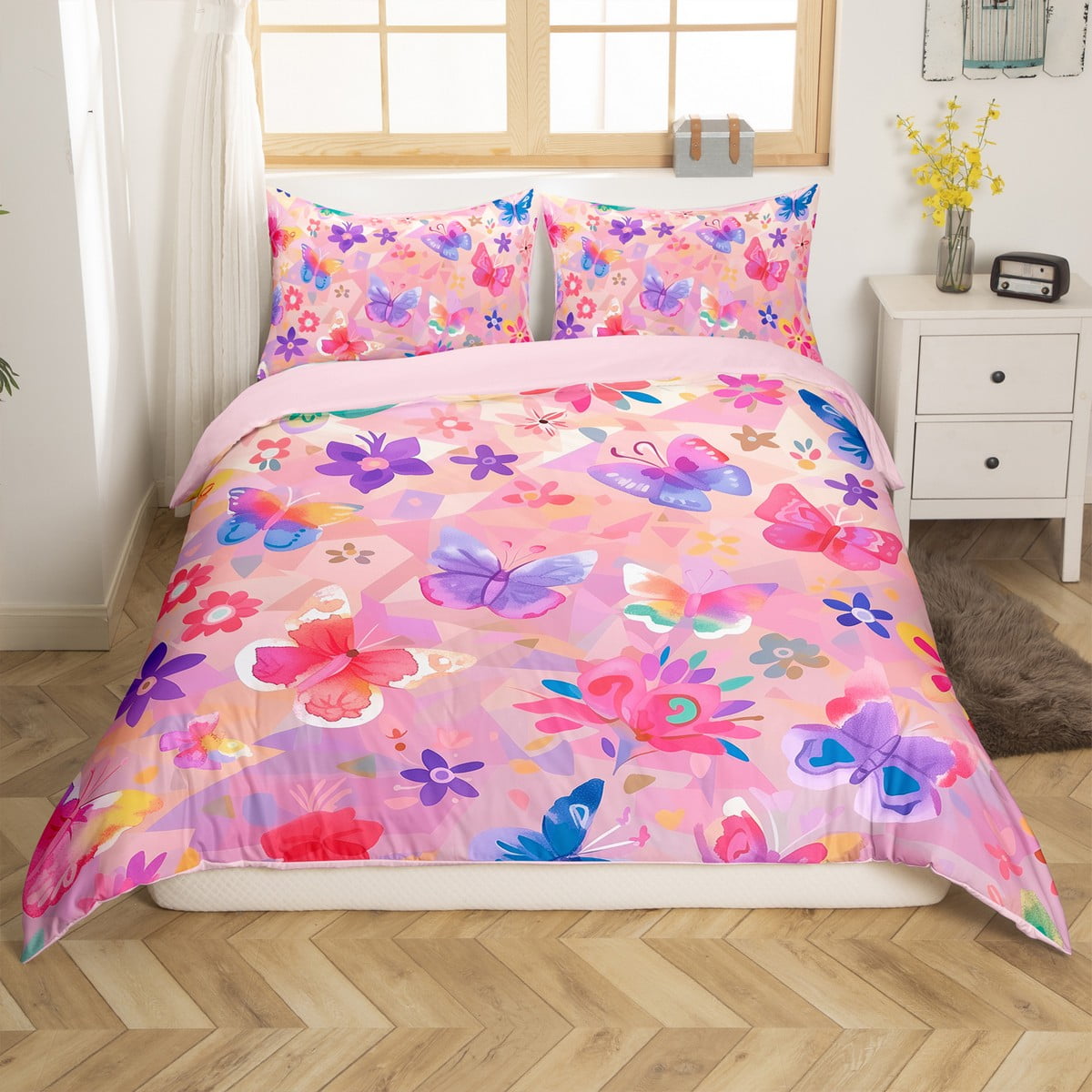 Rainbow Butterfly Duvet Cover Set Watercolor Butterflies Queen Bedding ...