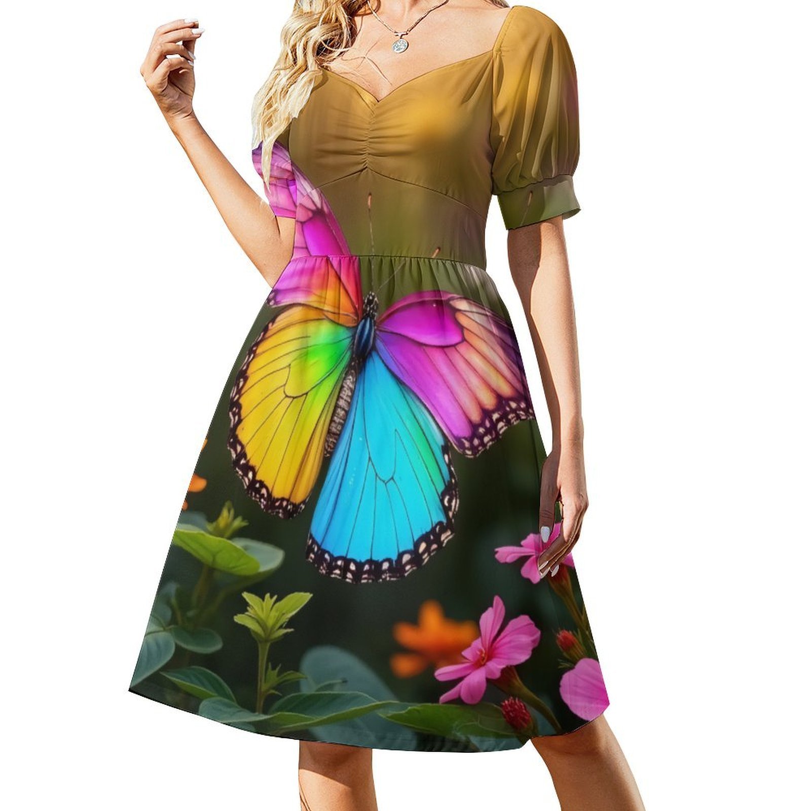 Rainbow Butterfly Floral Garden Summer Women's Dress 2025 Elegant ...