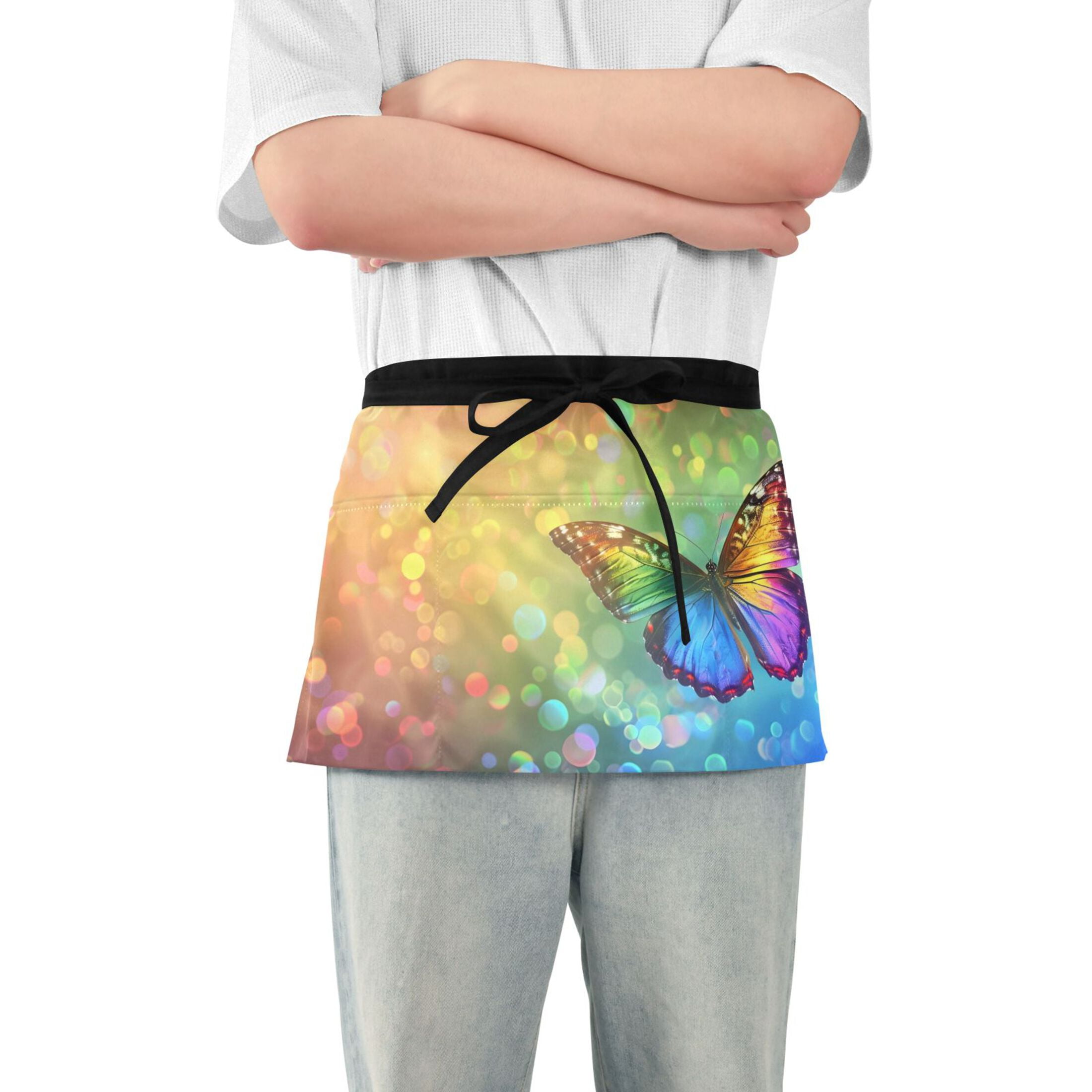 Rainbow Butterfly Flying Server Apron with 3 Pockets Waterproof ...