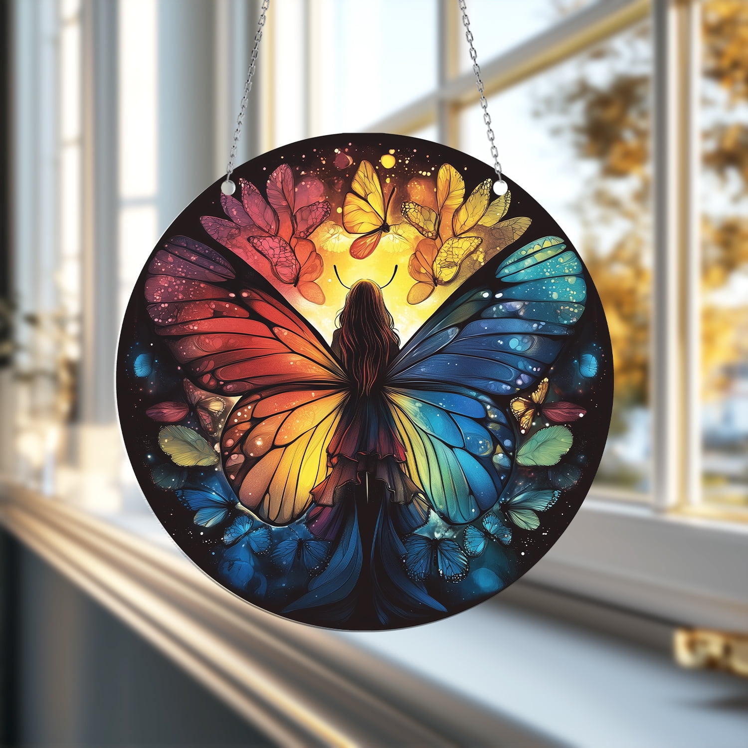 Rainbow Butterfly Goddess Suncatcher – Mystical Window Decor for ...