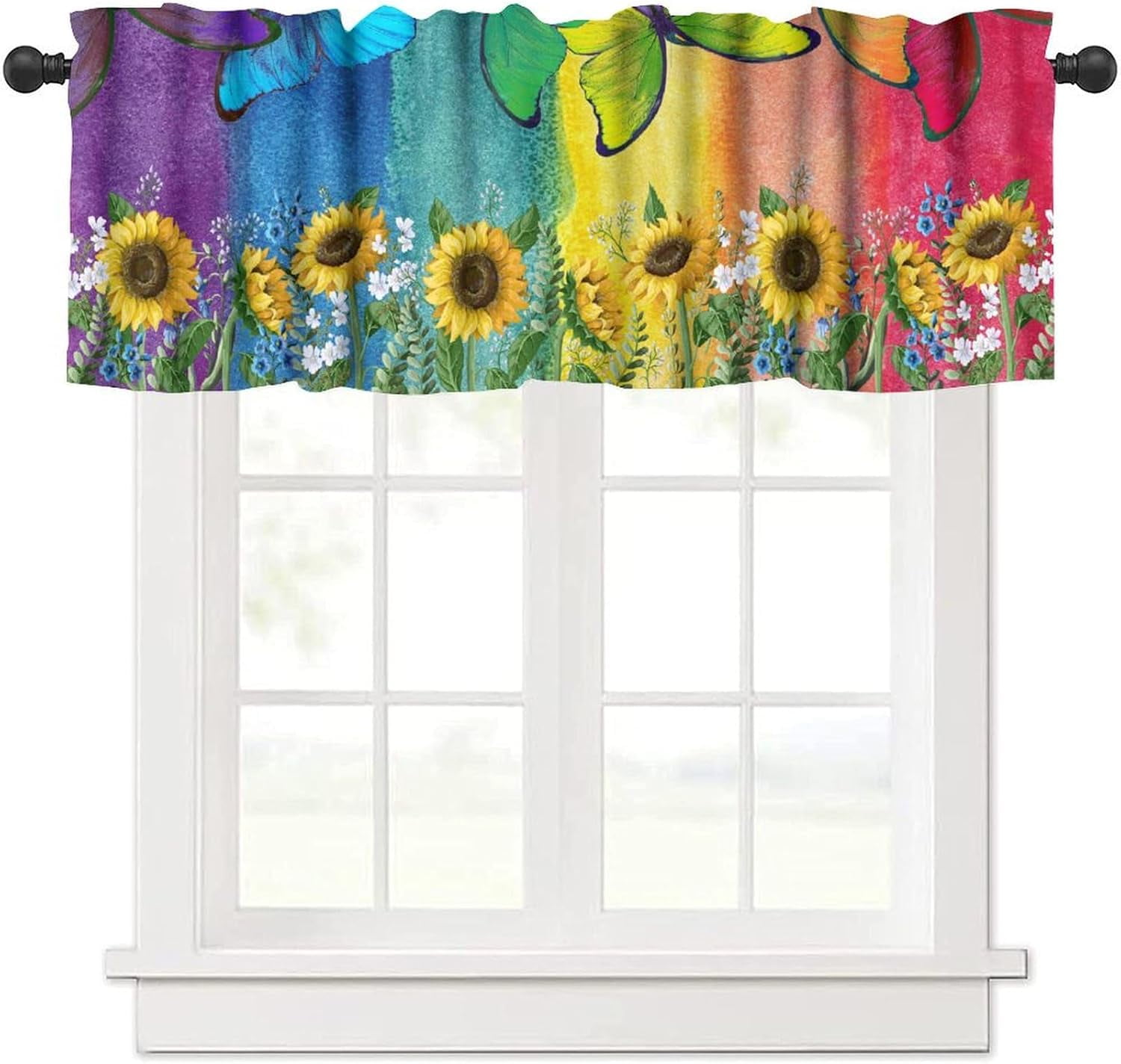 Rainbow Butterfly Kitchen Valance,Boho Style Colorful Butterfly ...