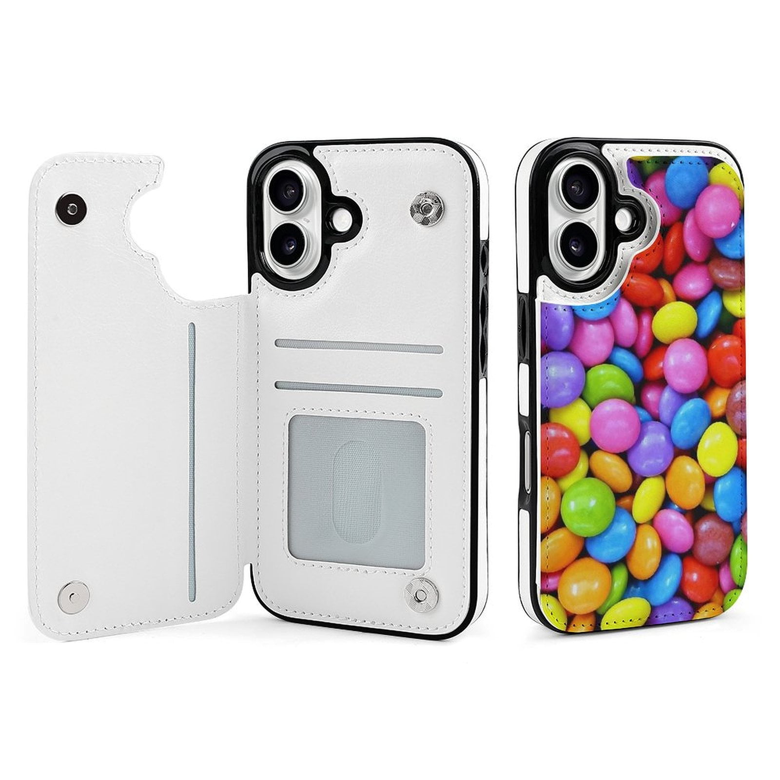 Rainbow Candy Beans Leather Wallet Case for iPhone 16 15 14 13 12 11 ...