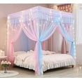 Rainbow Canopy Bed Curtains with Lights - Princess Bed Canopy for Girls ...