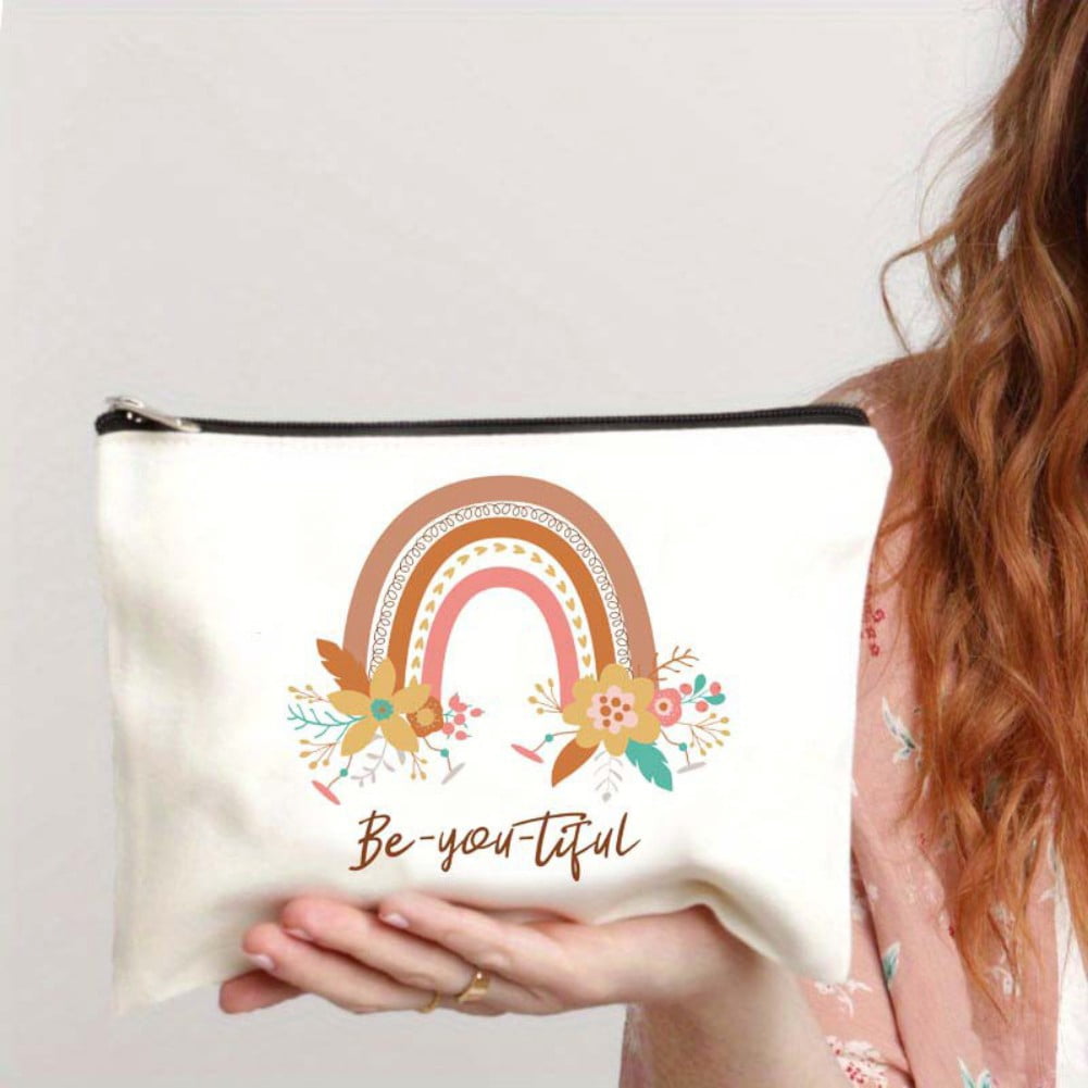 Rainbow Canvas Makeup Bags Inspirational Quotes Cosmetic Bags Zipper ...