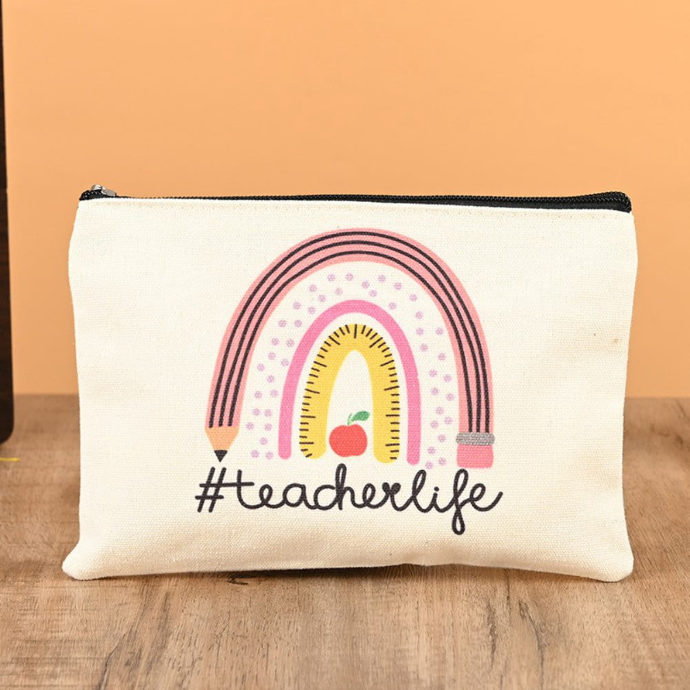 Rainbow Canvas Makeup Bags Inspirational Quotes Cosmetic Bags Zipper ...