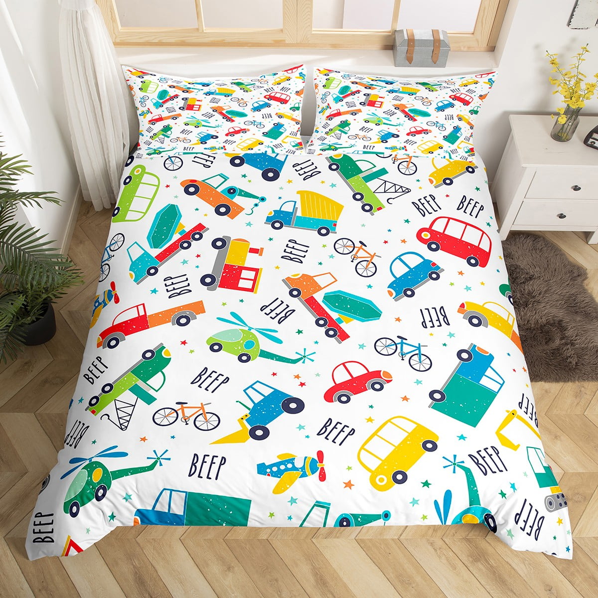 Rainbow Car Duvet Cover Cartoon Vehicles Queen Bedding Sets for Boys ...