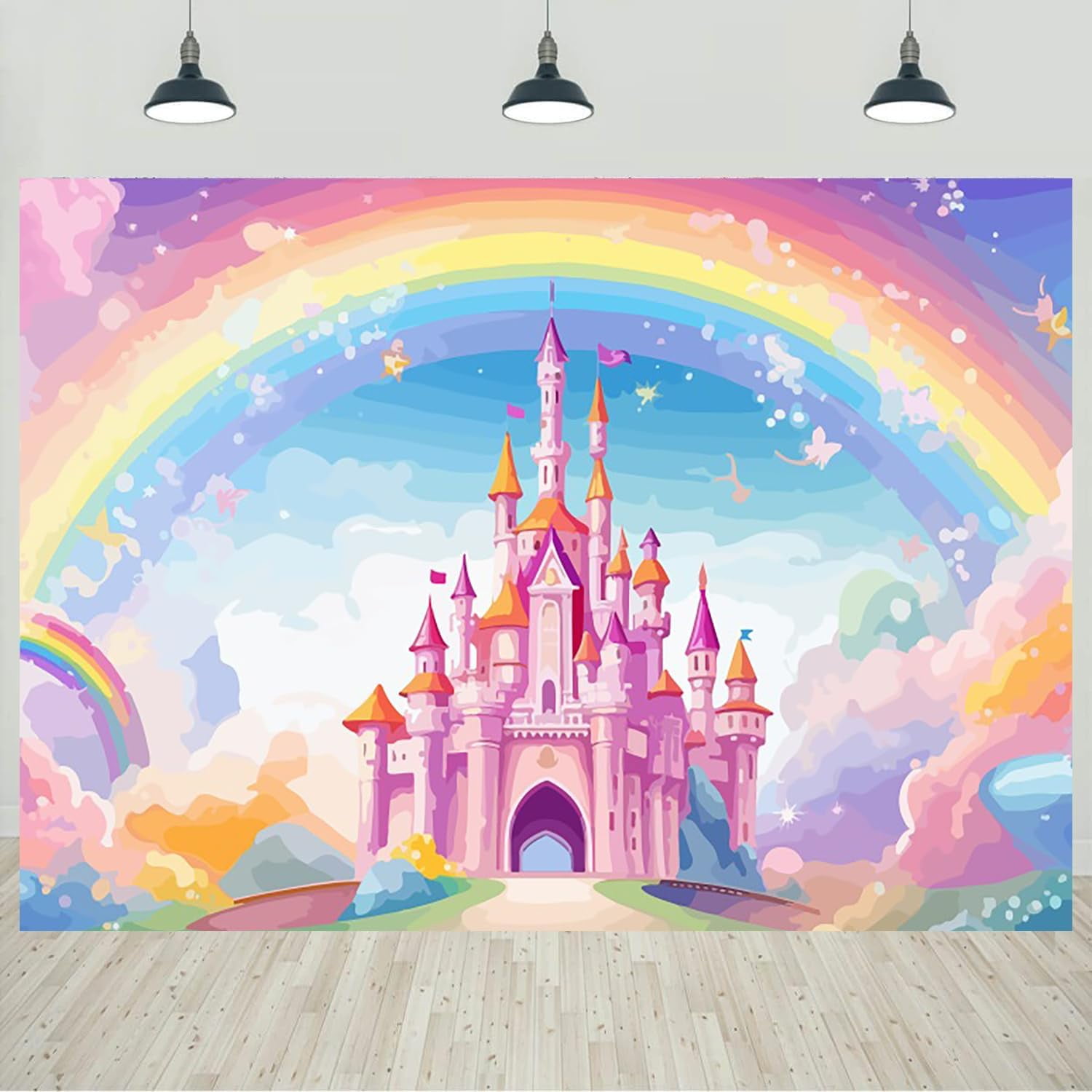 Rainbow Castle Backdrop for Girls Princess Happy Birthday Party ...