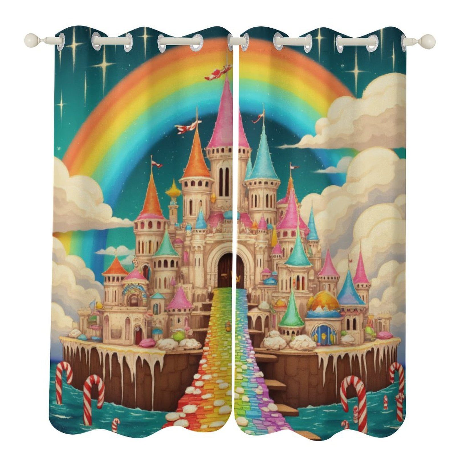 Rainbow Castle in Candy Land Luxury Window Curtains Blinds for Living ...