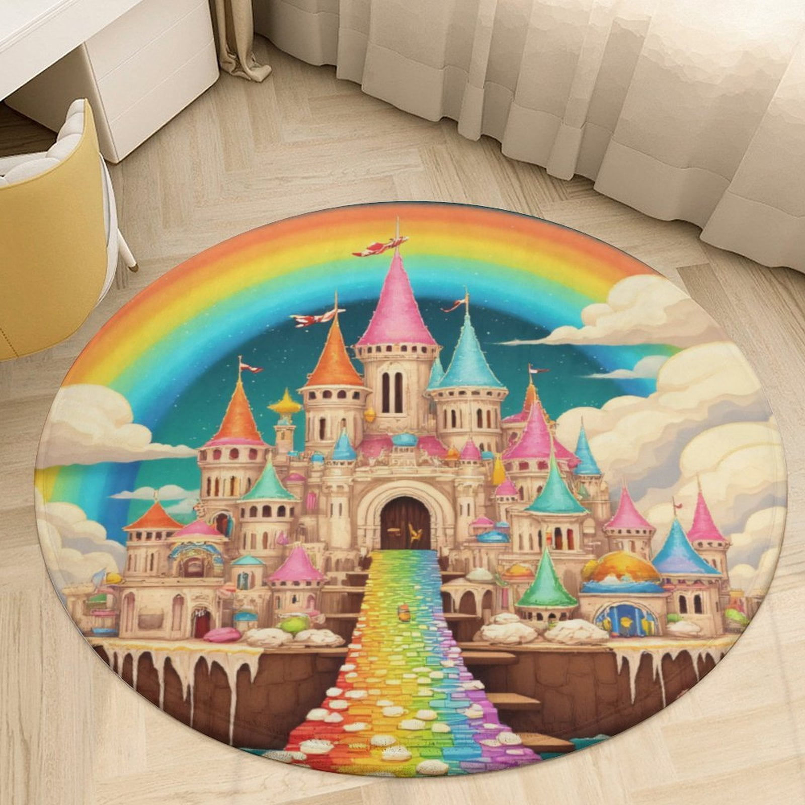 Rainbow Castle in Candy Land Round Area Rugs for Bedroom Living Room ...