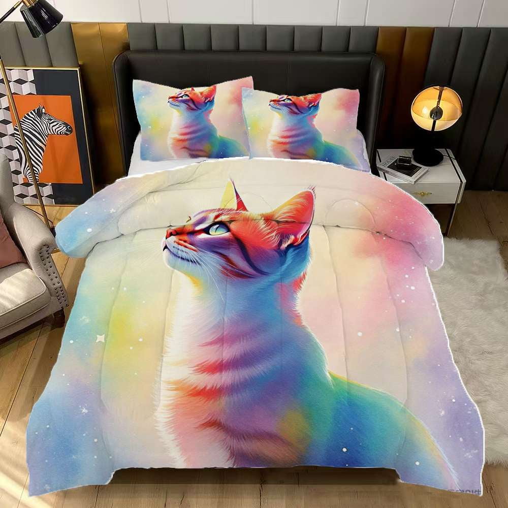 Rainbow Cat Comforter Set Queen Size Bedding Set For Travl Bedroom ...