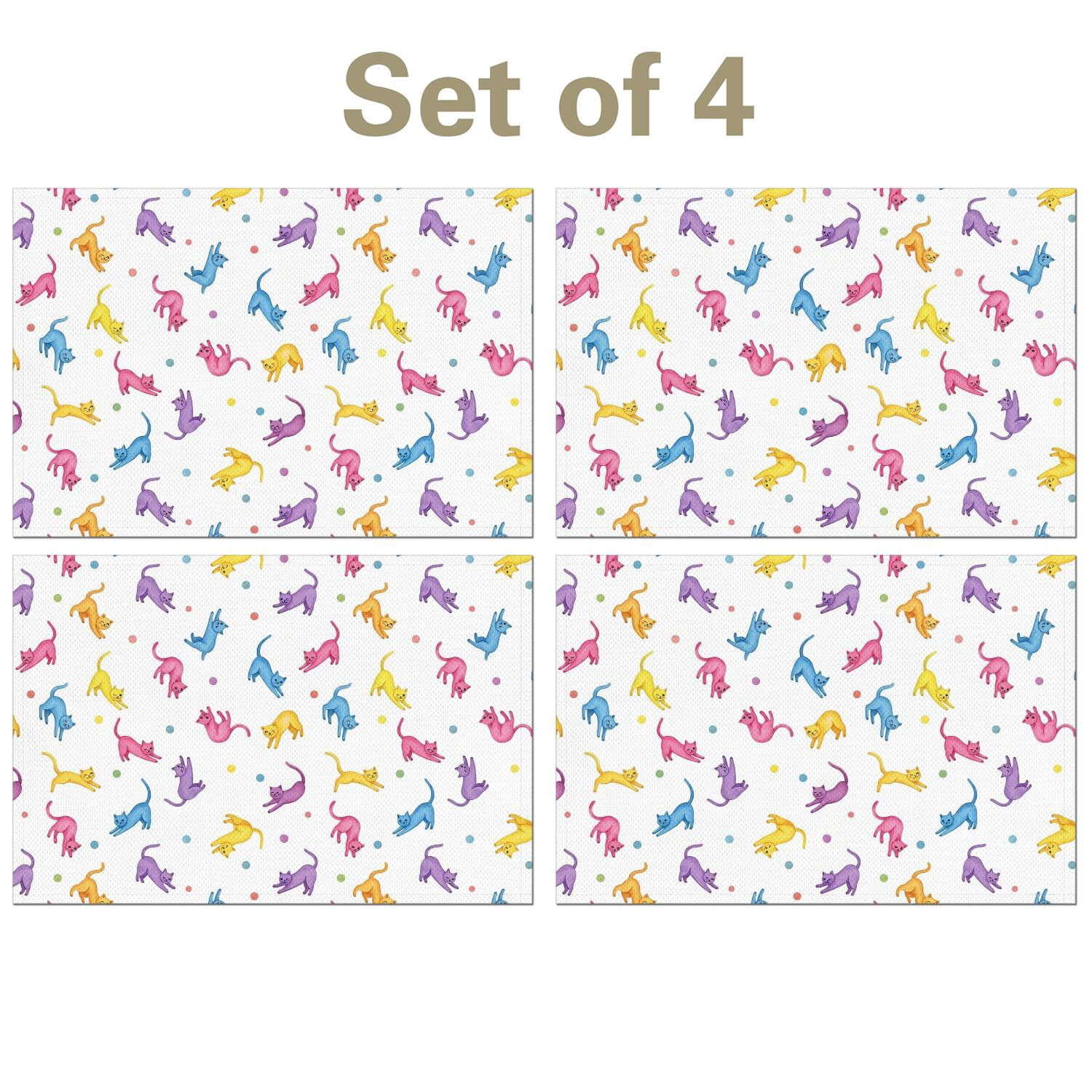 Rainbow Cat and Dot White Pattern Linen-look Placemats Set Of 4 ...